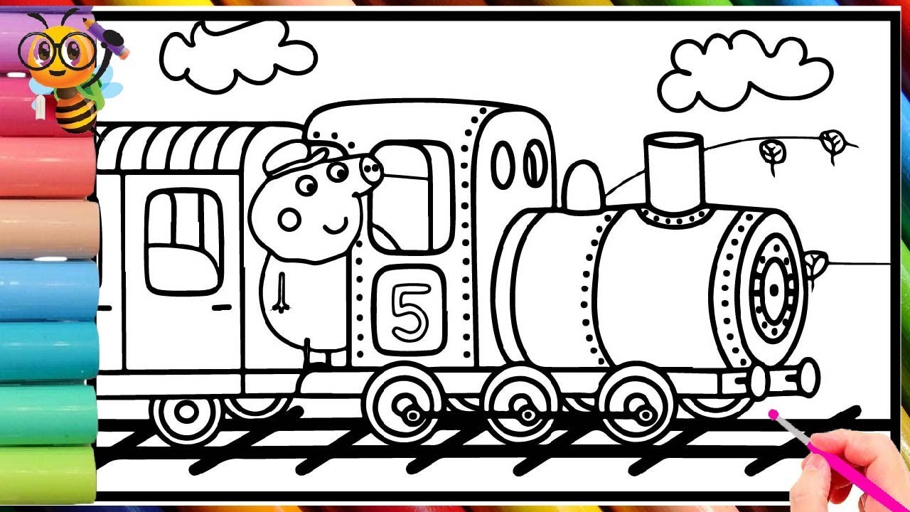 Grand Pa Pig Driving a train 🚂 Peppa Pig Coloring book .Peppa Pig Full ...