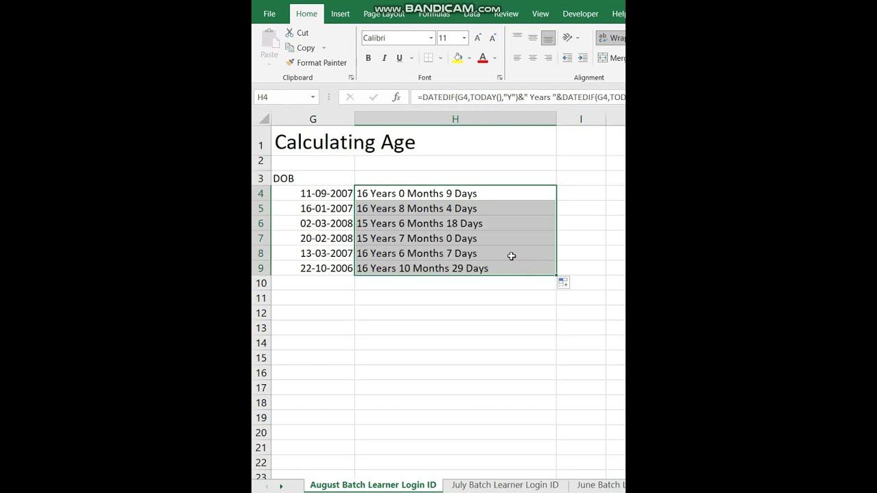 Excel Age Calculator - YouTube