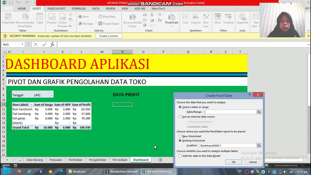 pivot table , grafik dan menyisipkan video di PPT - YouTube