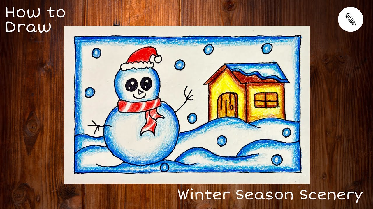 Winter Seasion Snowfall Scenery Drawing ☃️ ️🌨️ - YouTube