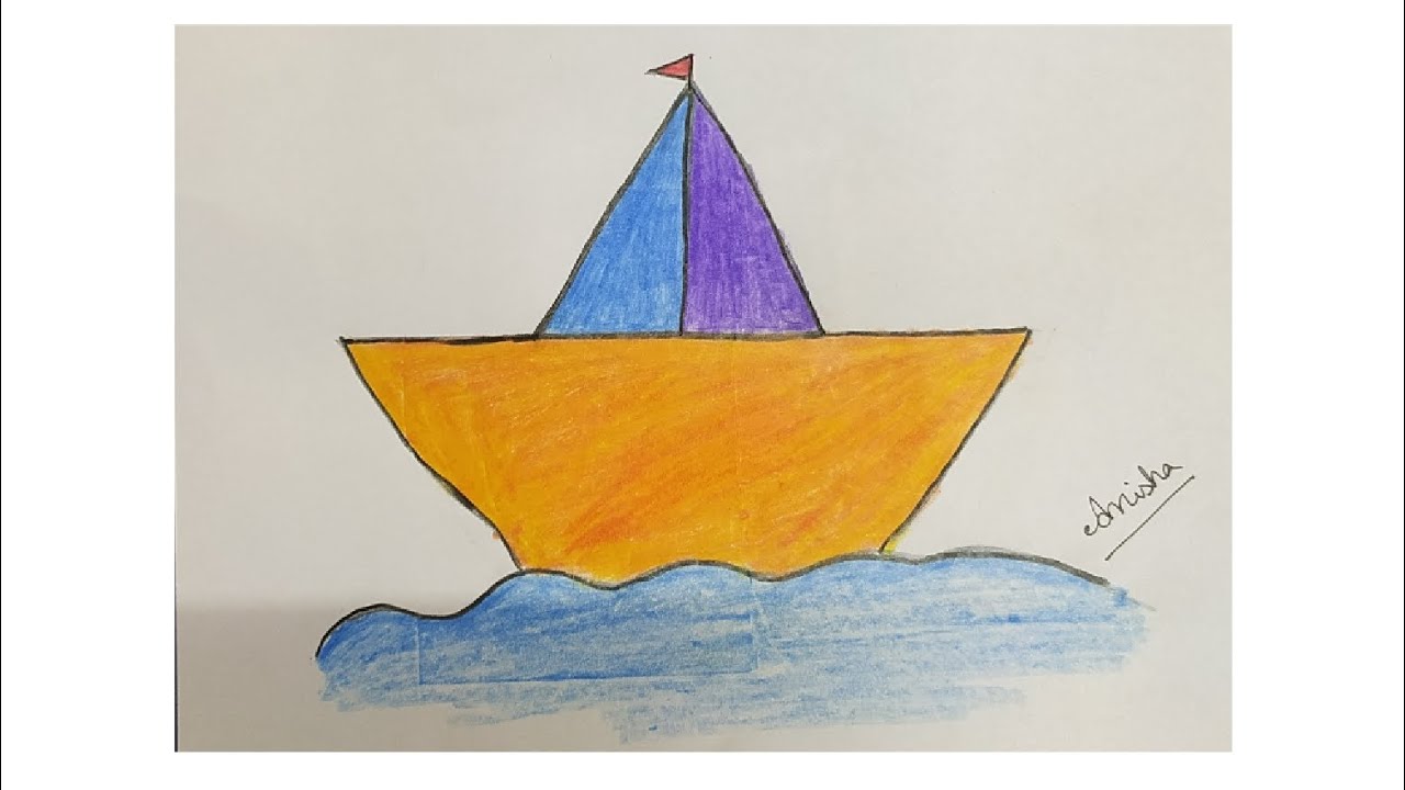 Easy Boat Drawing⛵Boat Pencil Colour Drawing| Easy Drawing Ideas for ...