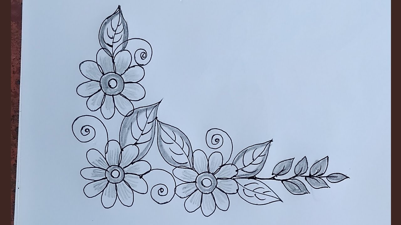 Flower Drawing design | Corner Design | Border Design | Flower Design ...