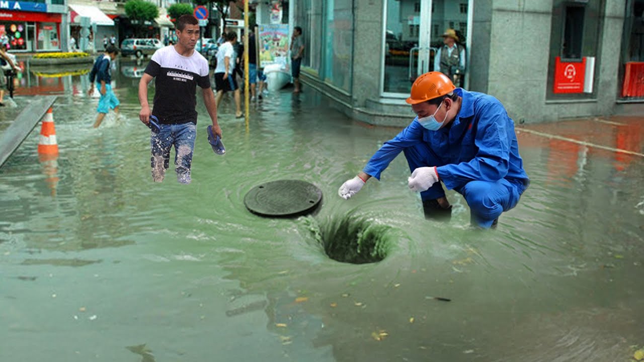 Oddly Satisfying Huge Whirlpool Cleans Up a Flooded Street! - YouTube