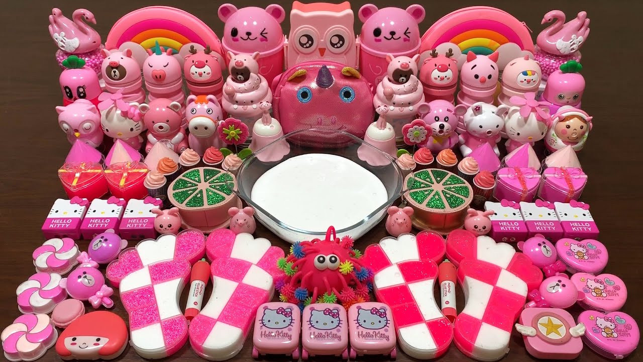 PINK Slime - Mixing Random Things Into Pink Slime ! Satisfying Slime ...