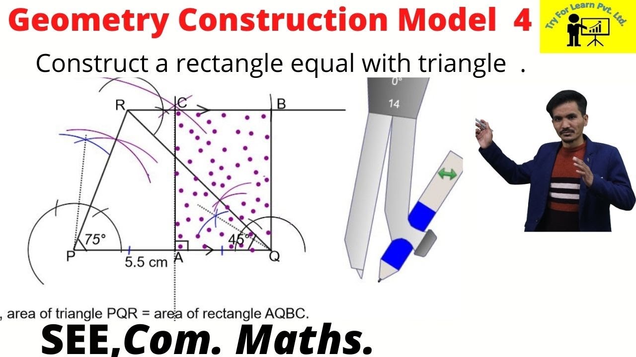 Construct a rectangle equal to a triangle|| Geometry Construction for ...