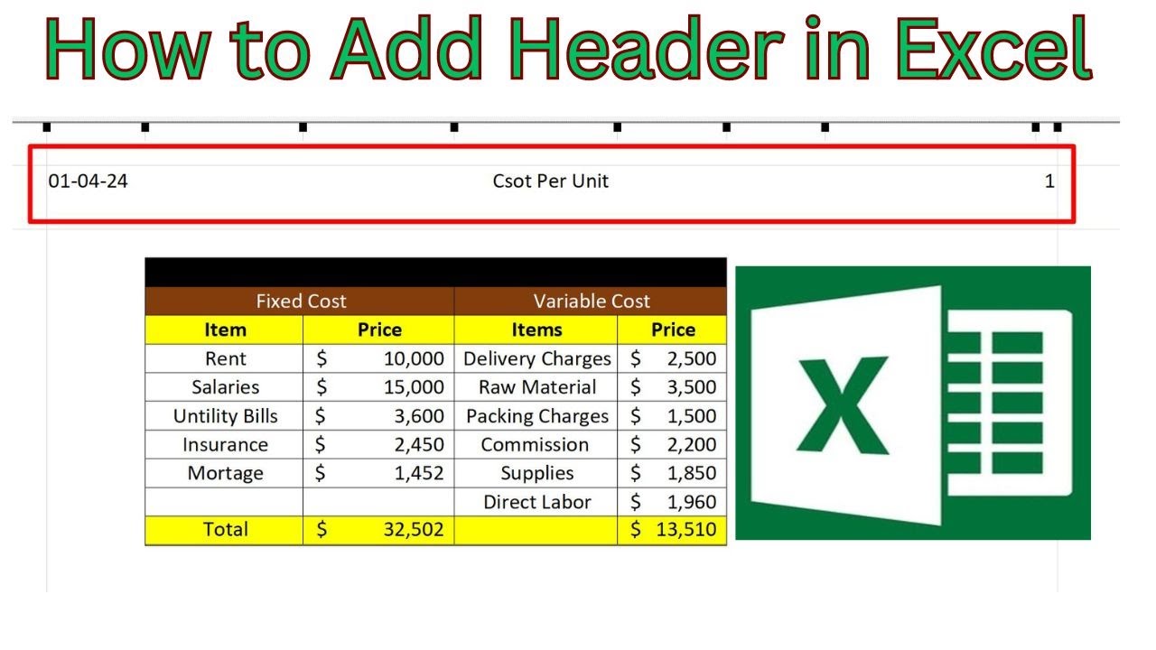 How to add header in excel - YouTube