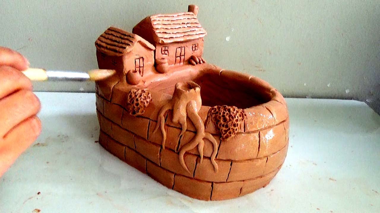 DIY Mini House and Fish Pond Building With Clay - Miniature Ideas - YouTube