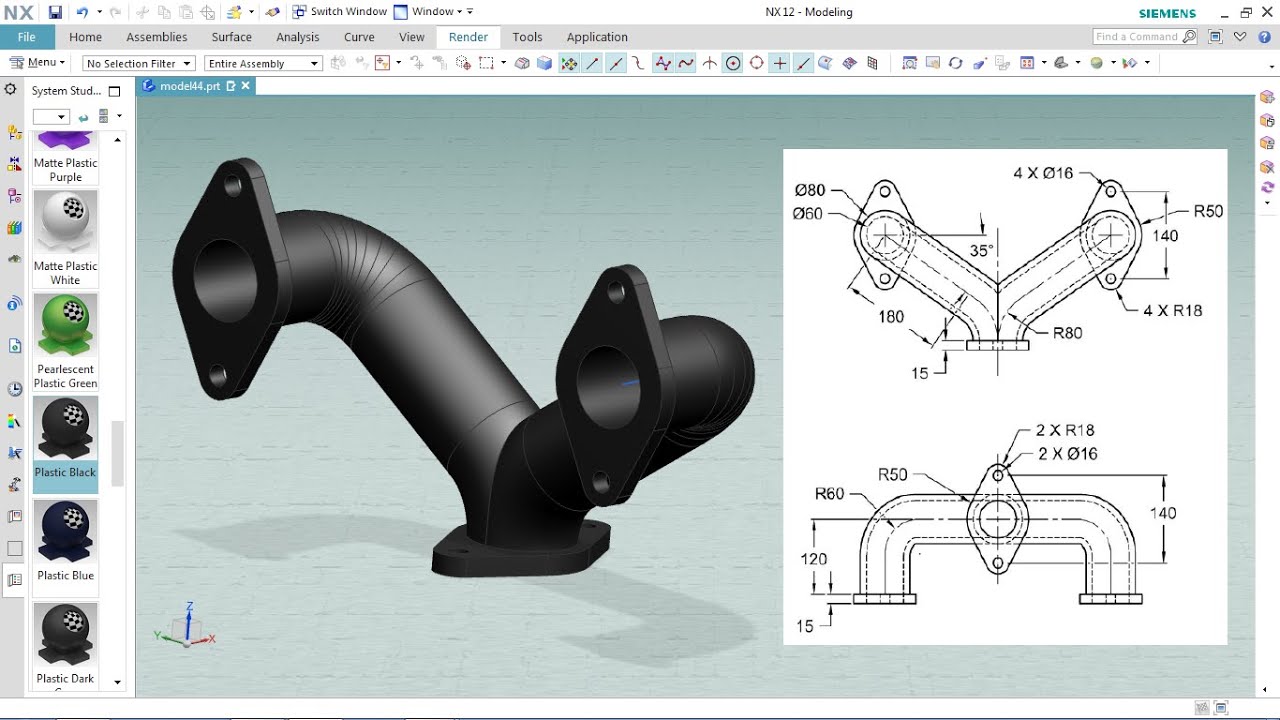 NX CAD # tutorial 5.8 #EXHAUST MANIFOLD 2 CYLINDER ENGINE - YouTube