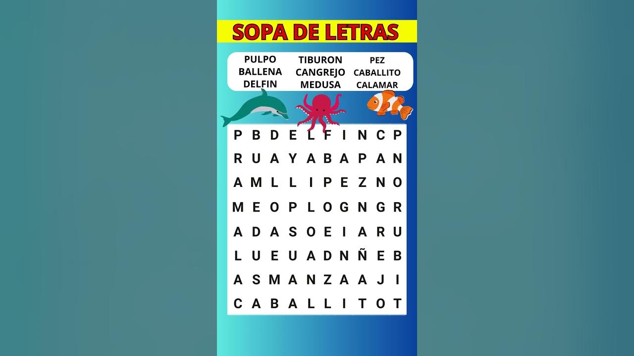 Sopa de Letras 🪼 ANIMALES MARINOS - YouTube
