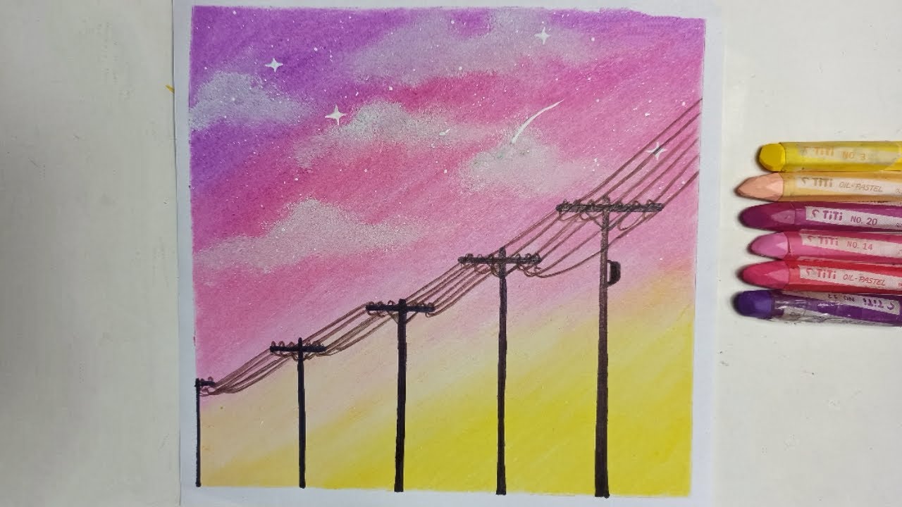 A beautiful and simple oil pastel electricity line painting step by ...