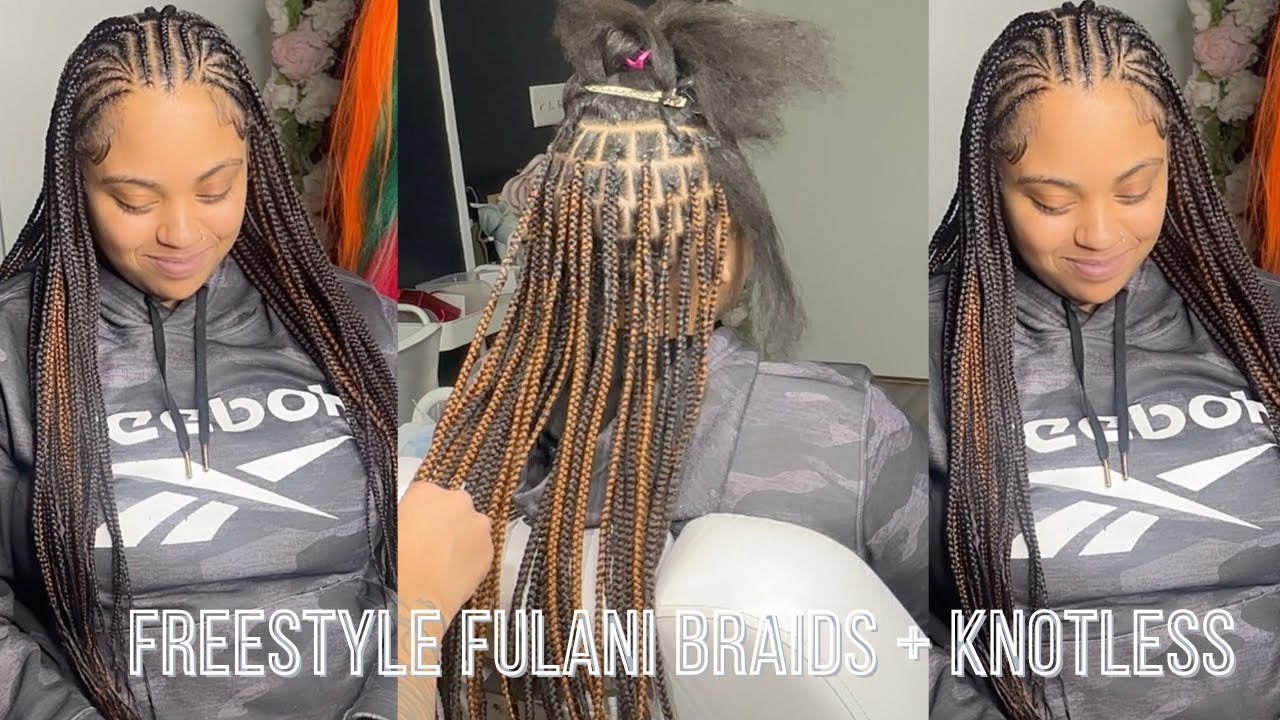FREESTYLE FULANI BRAIDS + KNOTLESS BRAIDS | WATCH ME WORK | SUMMER ...
