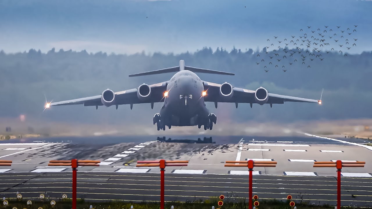 Planespotting Ramstein || USAF C5, C17, 747... 5 DIFFERENT ANGLES - YouTube