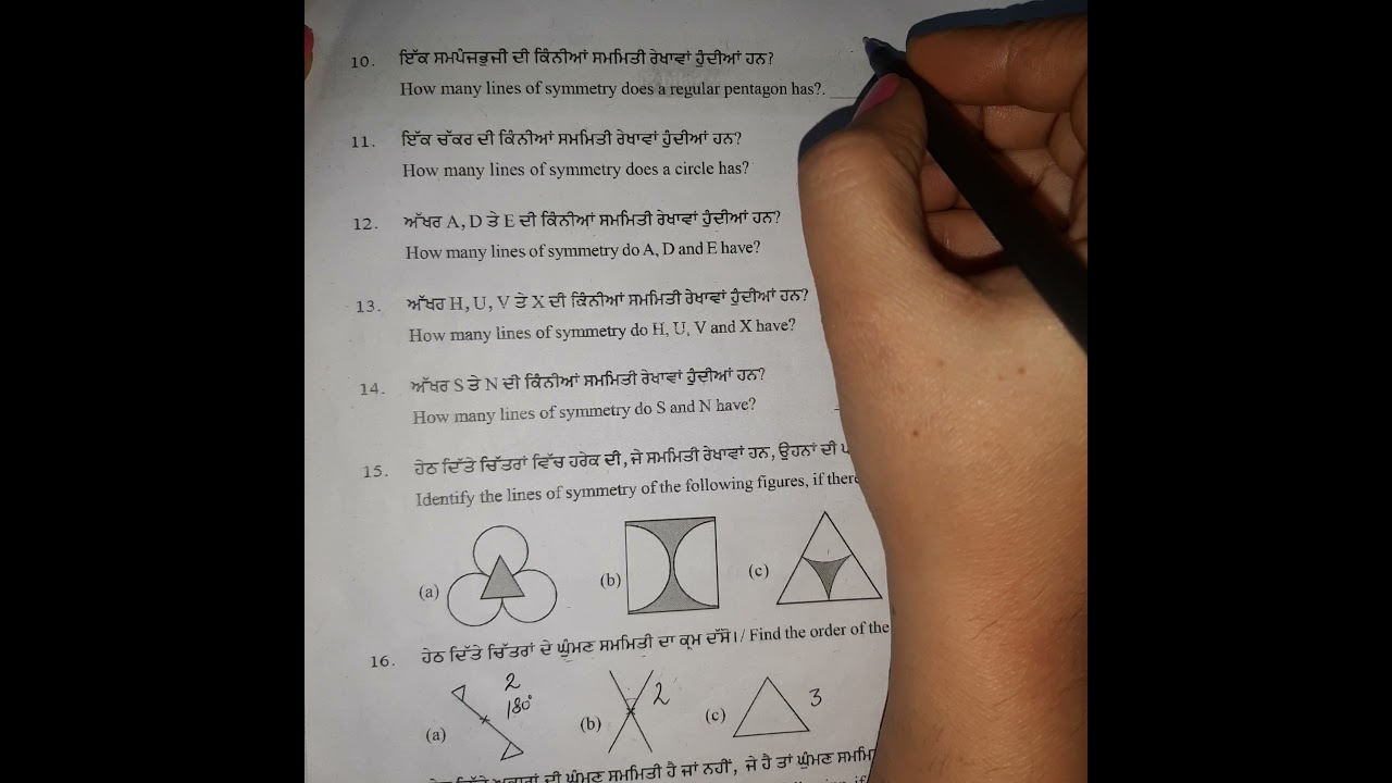 Class 7th Math Worksheet No 14 Symmetry Pseb YouTube Class 7th Math Worksheet No 14 Symmetry Pseb YouTube