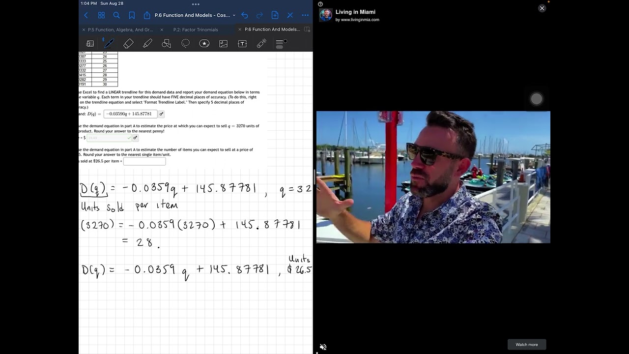 P 6 Function and Models Ex 4 Demand Equation Part B & Part C - YouTube