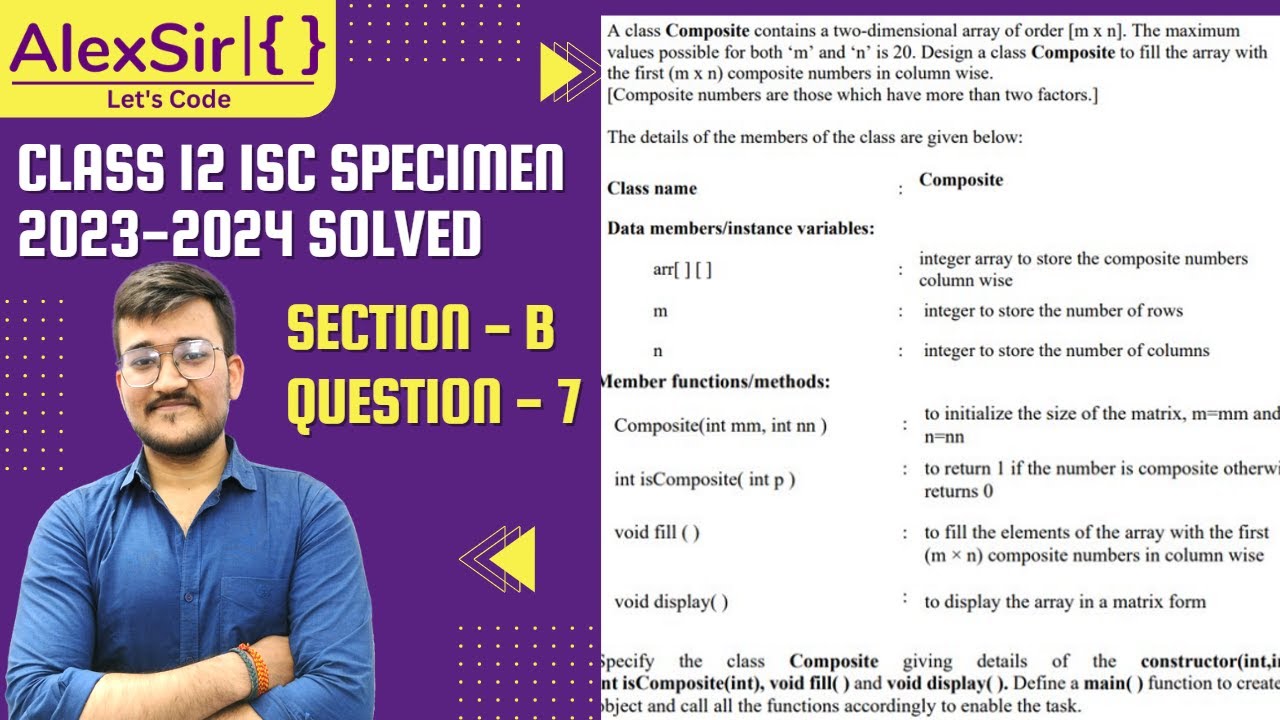 CLASS 12 ISC COMPUTER SPECIMEN 2024 Question 7 - YouTube