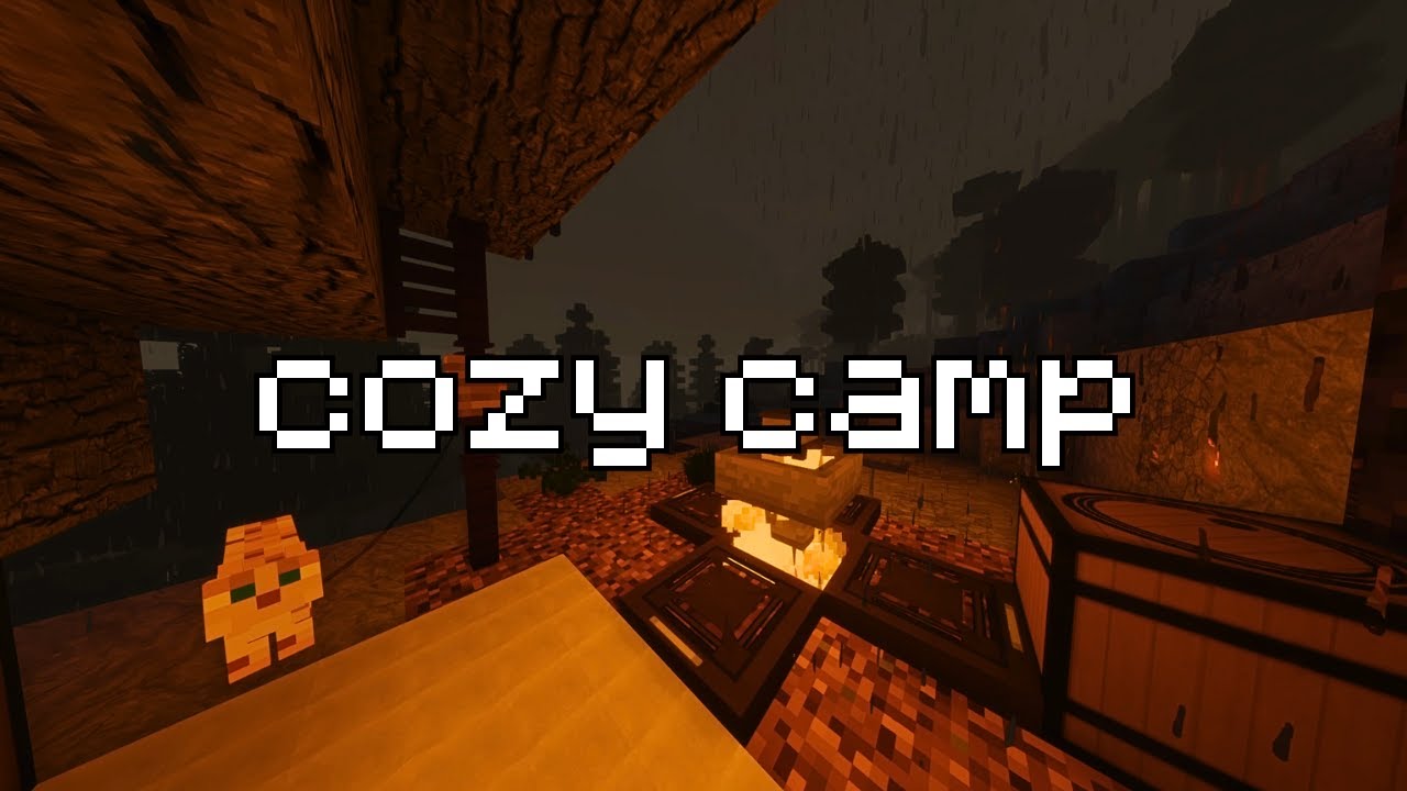 cozy camp, calm mind... (minecraft rain, fire & peaceful ocelot) - YouTube