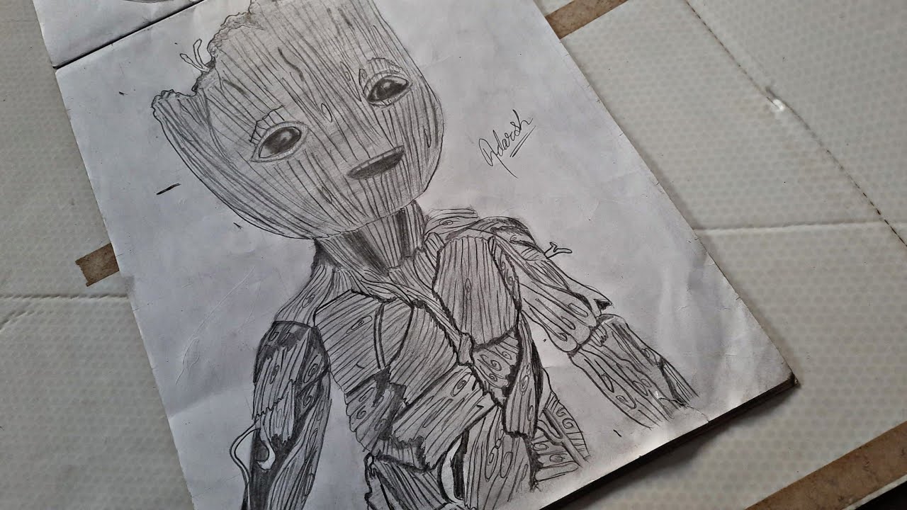 how to draw realistic groot sketch 🤗🤗 ️ ️ || drawing groot || sketching ...