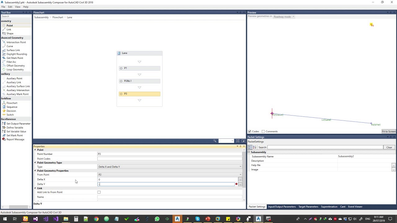 Simple Lane Creation - Civil3D Sub-Assembly Composer (SAC) - YouTube