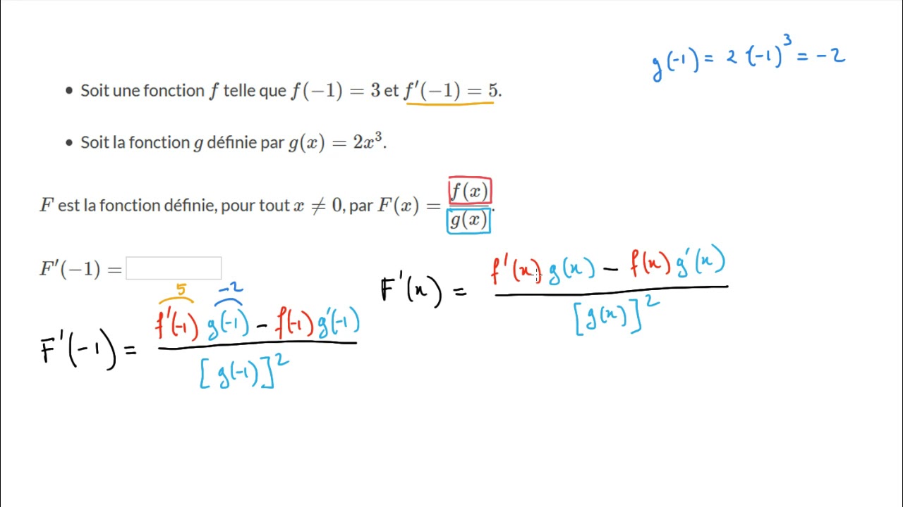 Nombre dérivé d'un quotient de deux fonctions - exemple - YouTube