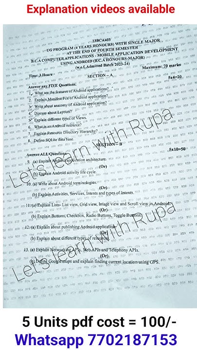 Mobile application development using Android qsn paper degree 4th sem ...