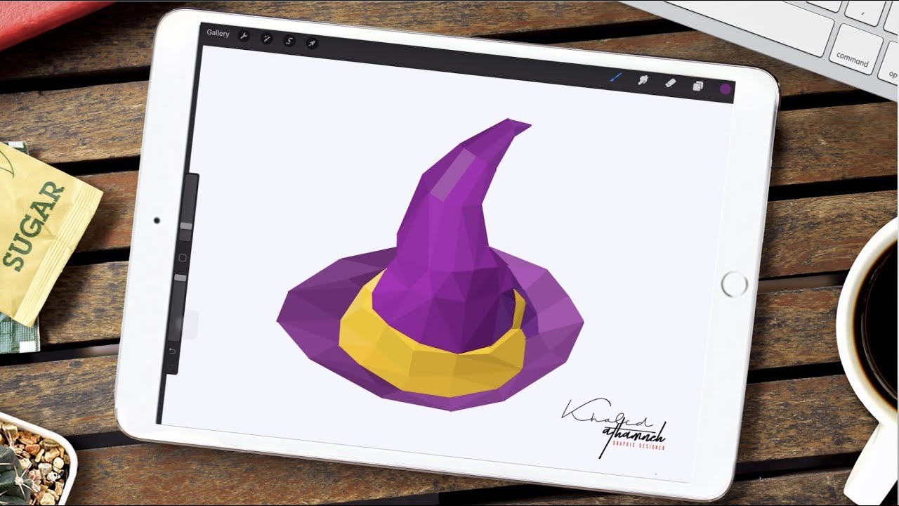 Low Poly art on iPad Pro | procreate | How to draw a Witch Hat Real ...