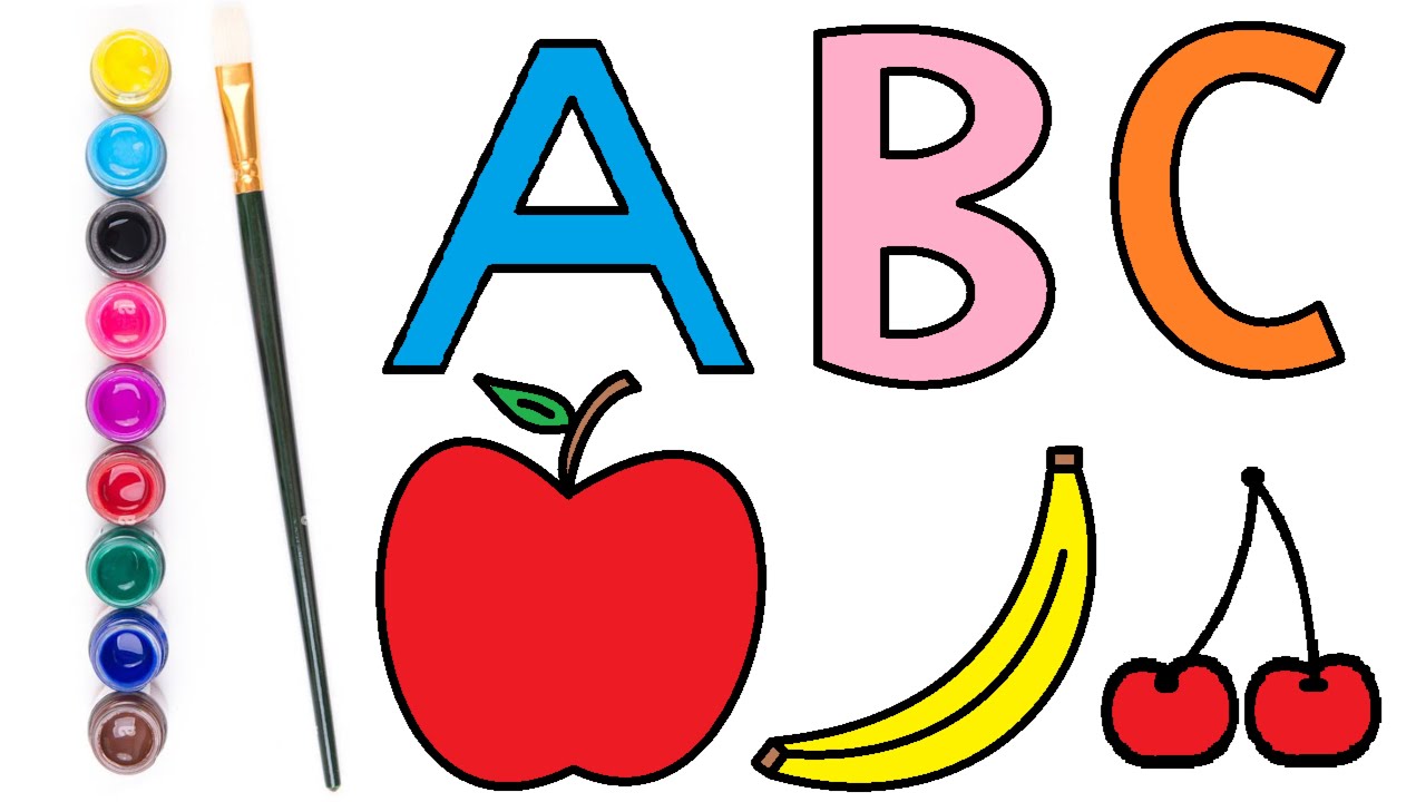 How to draw alphabet with fruits []Easy coloring drawing for kids and ...