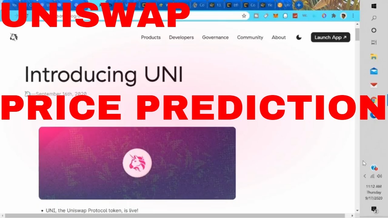 UNISWAP Price Prediction UNI Token Coin Uni Airdrop Coinbase Pro ...