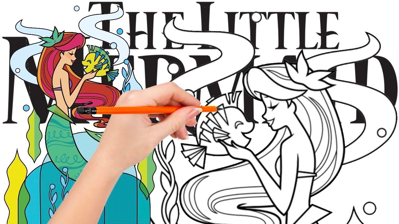 How to draw Princess Ariel and Flounder, a colored tropical fish - The ...