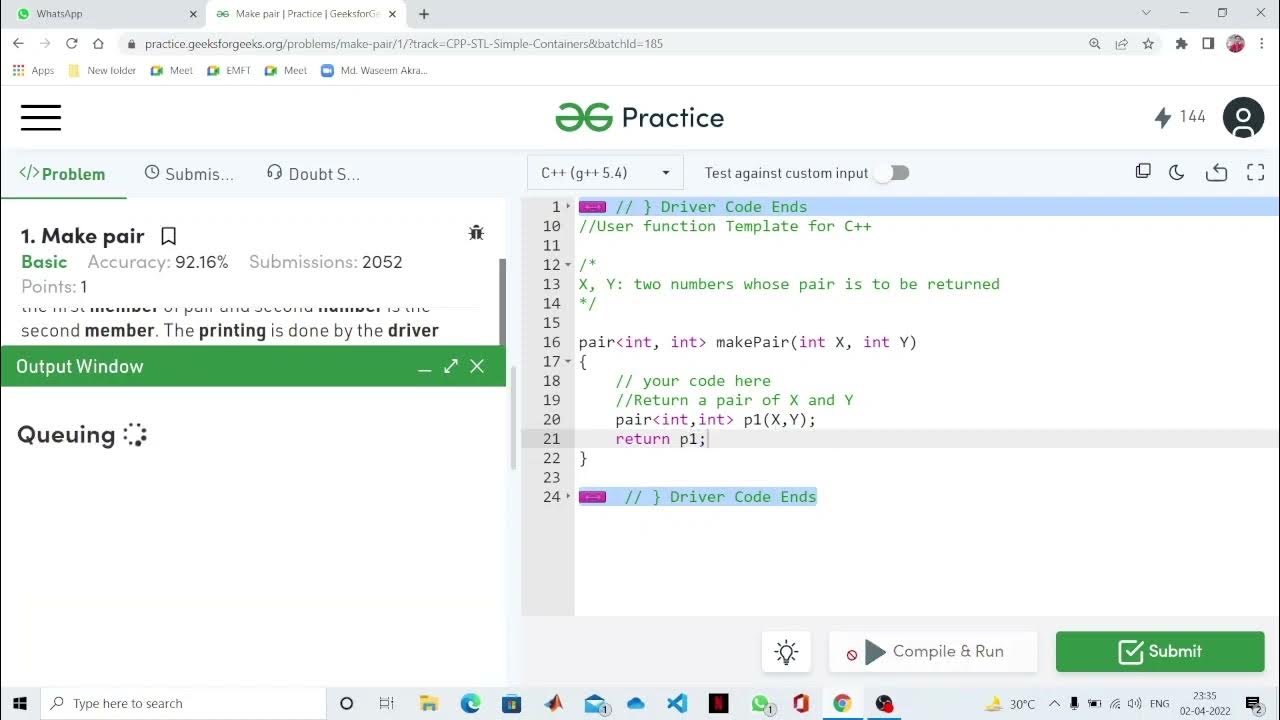 Make Pair C++ STL GEEKS FOR GEEKS SOLVED - YouTube