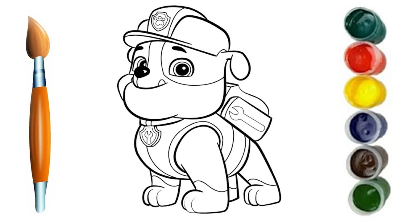 Drawing and Coloring Rubble 🐶 How to draw Rubble From Paw Patrol - YouTube