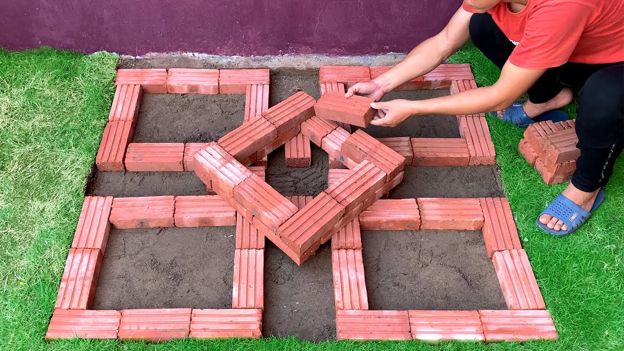 DIY creation of a small garden with red bricks - YouTube