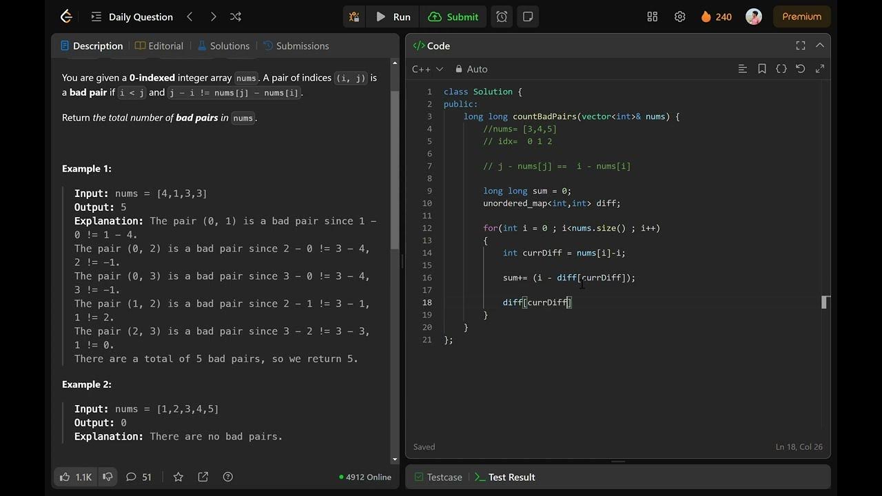 2364. Count Number of Bad Pairs | C++ | Simple and easy explanation | Leetcode daily question ...