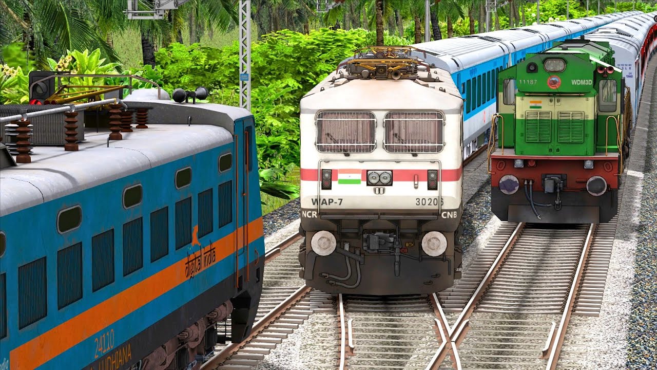 THREE TRAINS CROSSING AT SAME TRACK | BUMPY RAILROAD | Train Simulator ...