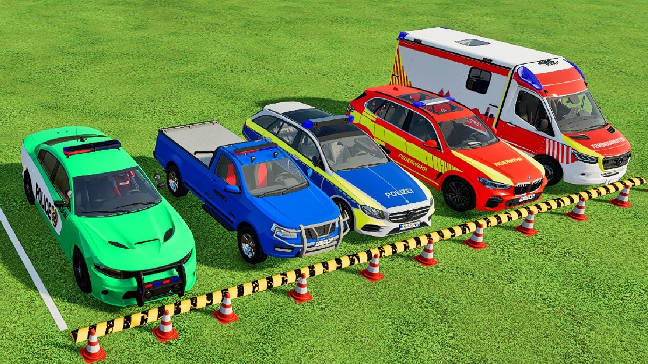 TRANSPORTING CARS, AMBULANCE, POLICE CARS, FIRE TRUCK, MONSTER TRUCK OF ...