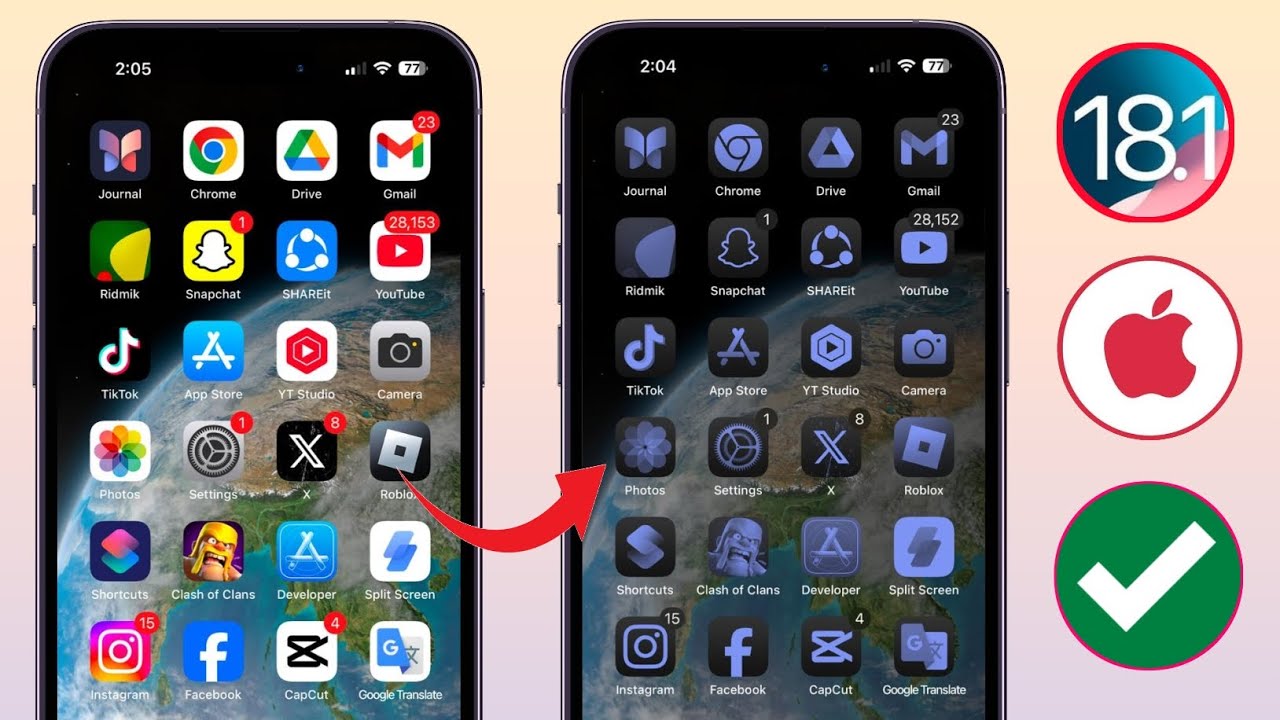 Как изменить цвет значка приложения в Ios 18 Настройка цвета
