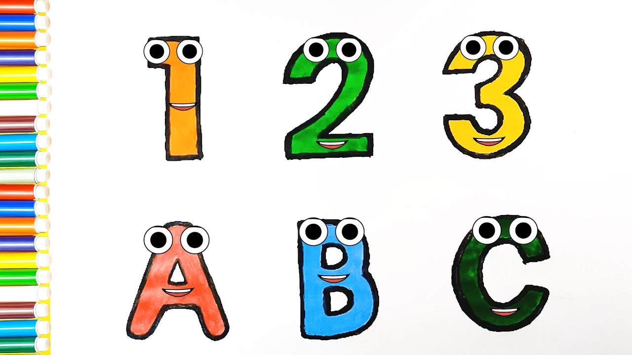 Learn how to draw and color 123 - ABC, Painting and Coloring for Kids ...