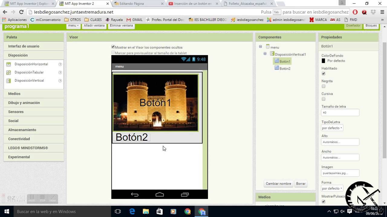Configurar los botones de un menú con Mit app inventor - YouTube