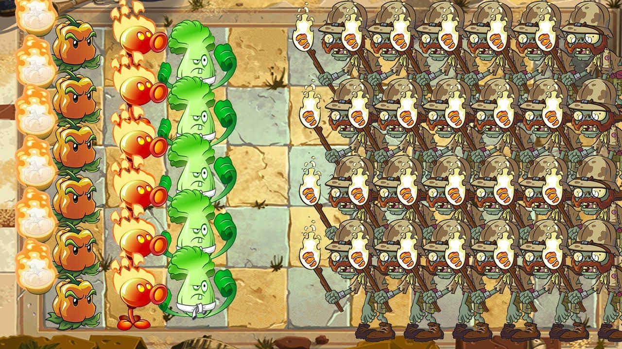 Pvz 2 - Fire Peashooter, Pepper Pult and Bonk Choy vs All Zombies - YouTube