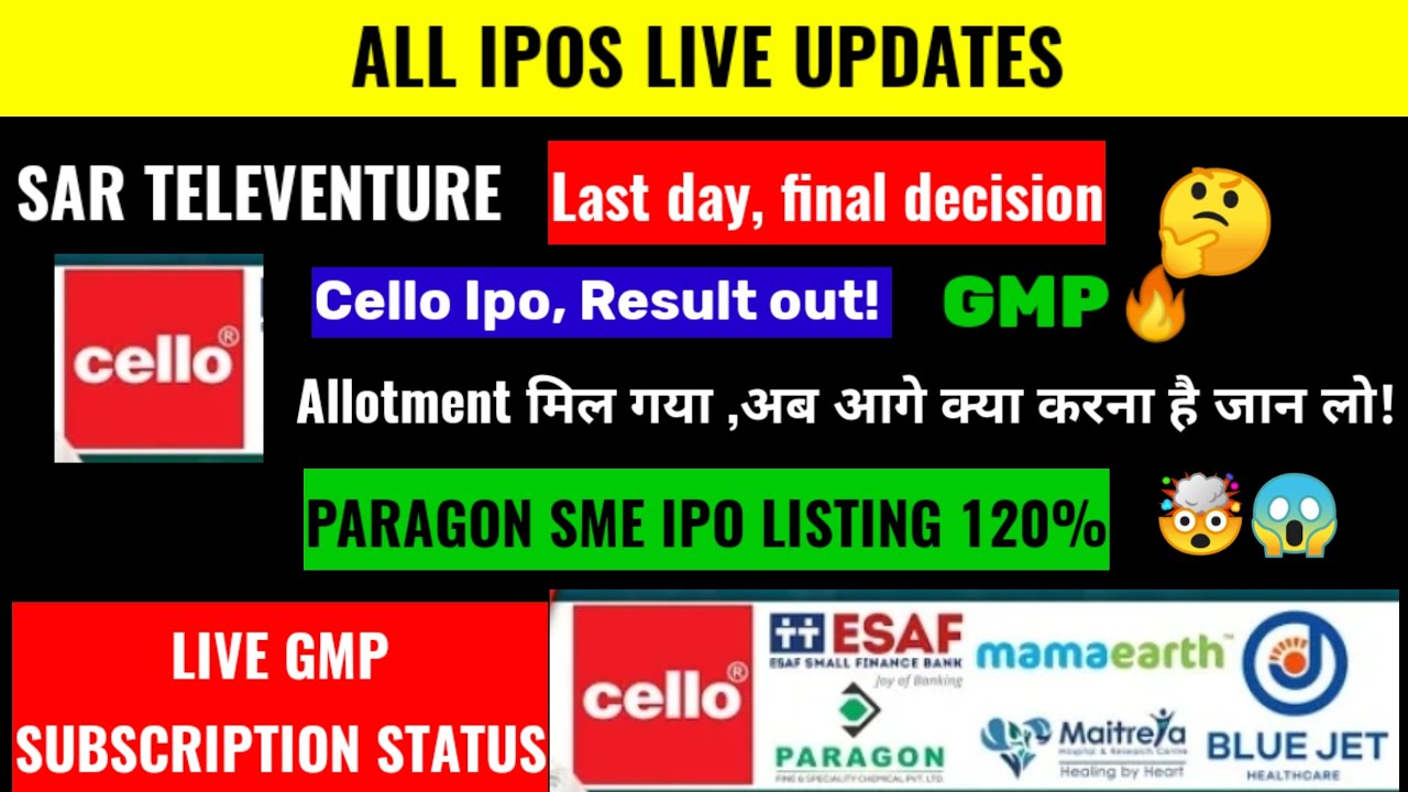 CELLO IPO RESULT OUT 🔴SAR TELEVENTURE FINAL DECISION🔴 PARAGON LISTING 🔴 ...