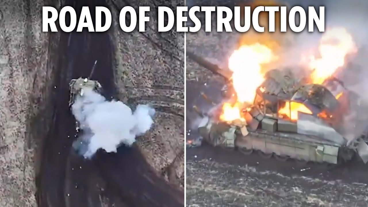 Russian tank explodes in fireball as Ukrainian drones cause havoc - YouTube