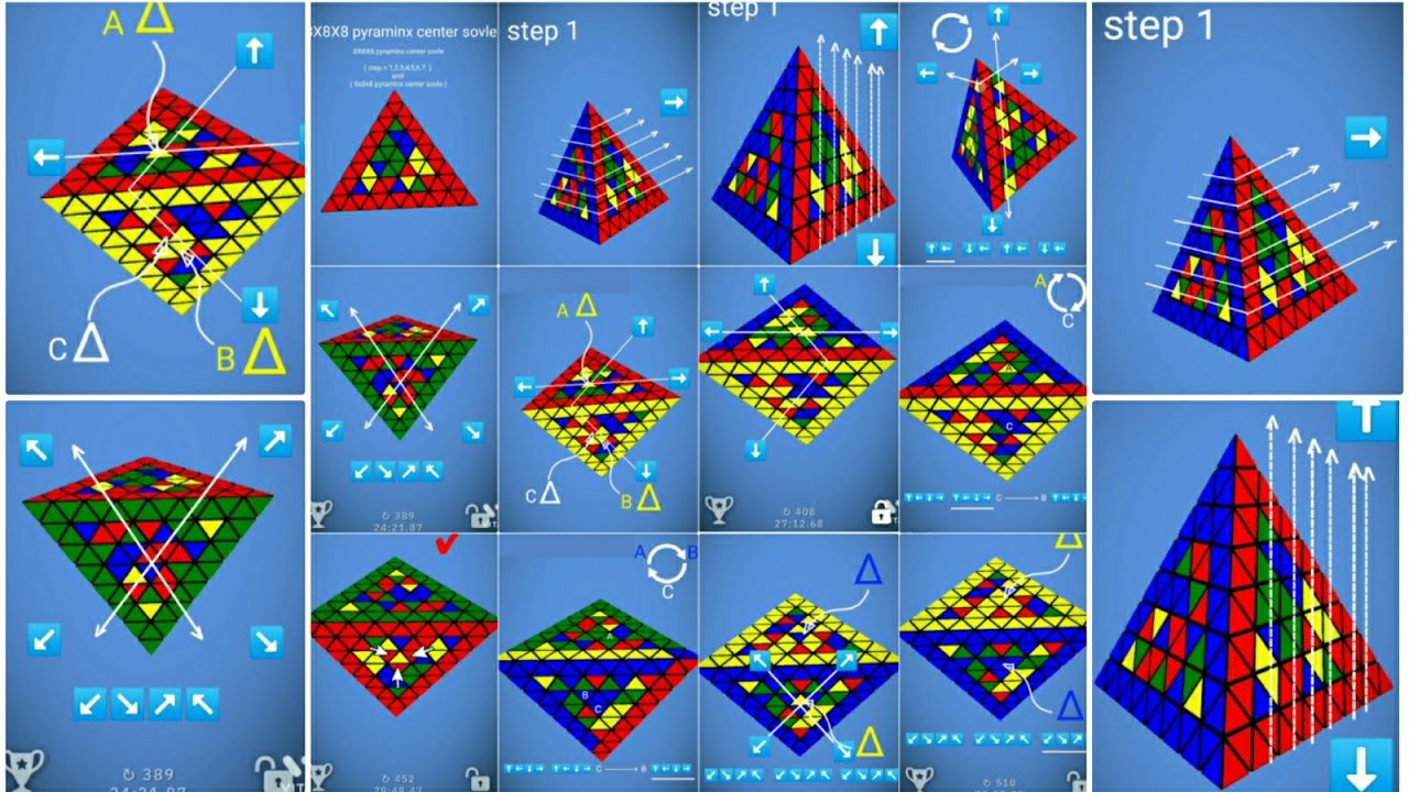 8X8 pyraminx solved steps - 1,2&3. //center solved - YouTube