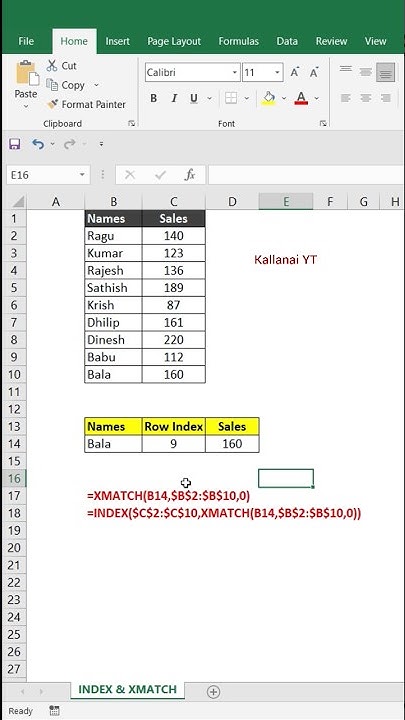 Xmatch And Index Function In Excel Shorts Kallanaiyt Youtube