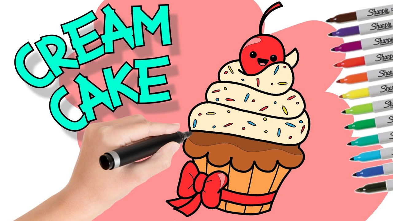 How to draw a CAKE easy step by step | CUTE CREAM Cake drawing | Food ...