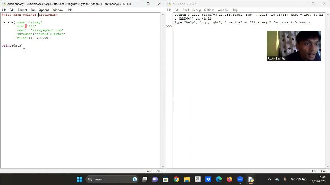 BELAJAR DICTIONARY PADA PHYTON ||| MUHAMAD RIZKY BACHTIAR 211010150067 ...