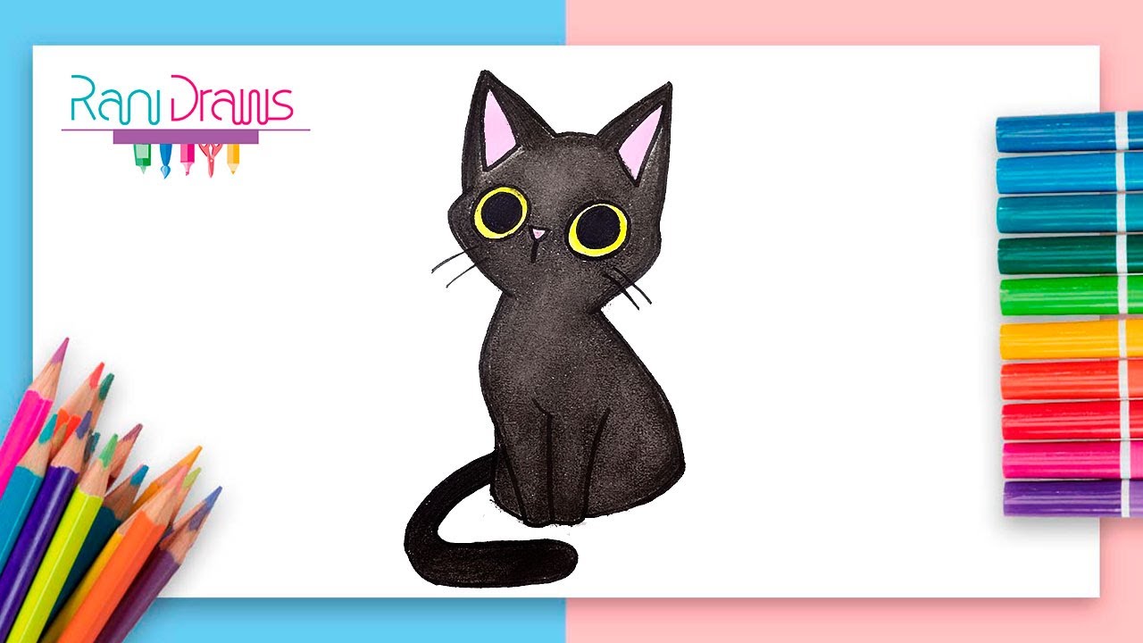 Cómo dibujar un GATO NEGRO kawaii - ideas de dibujos fáciles - YouTube