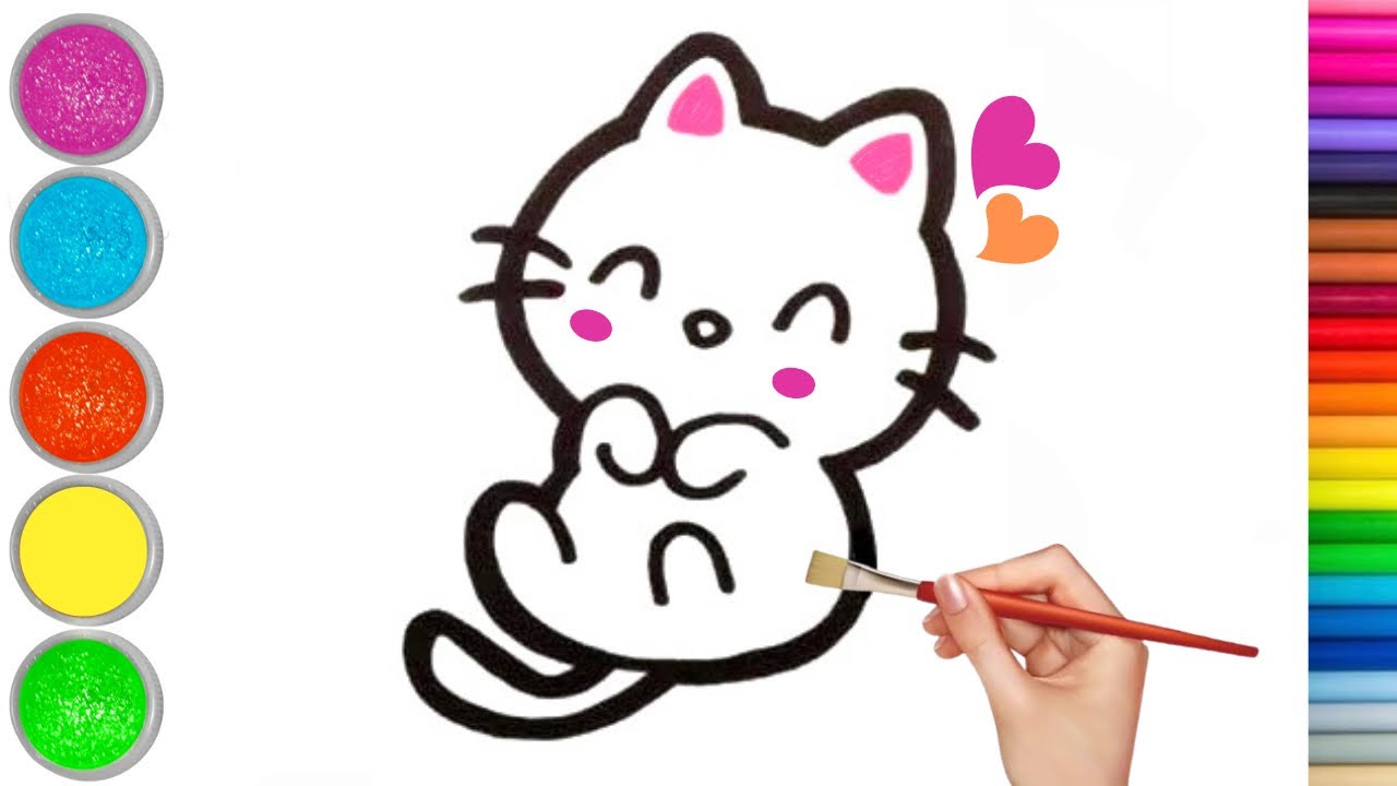 How To Draw a Cat for Kids and Toddlers | Hello Kitty Drawing Easy Step ...