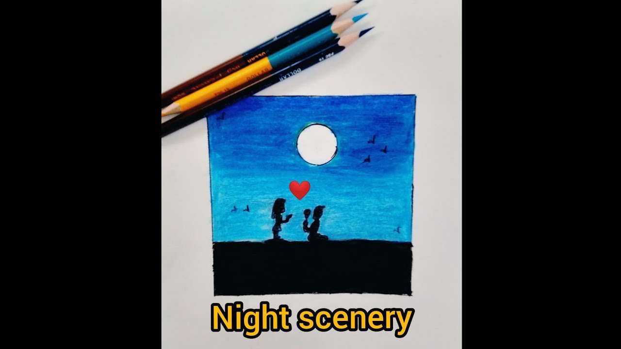 How to draw night scenery easy and quick drawing for kids - YouTube
