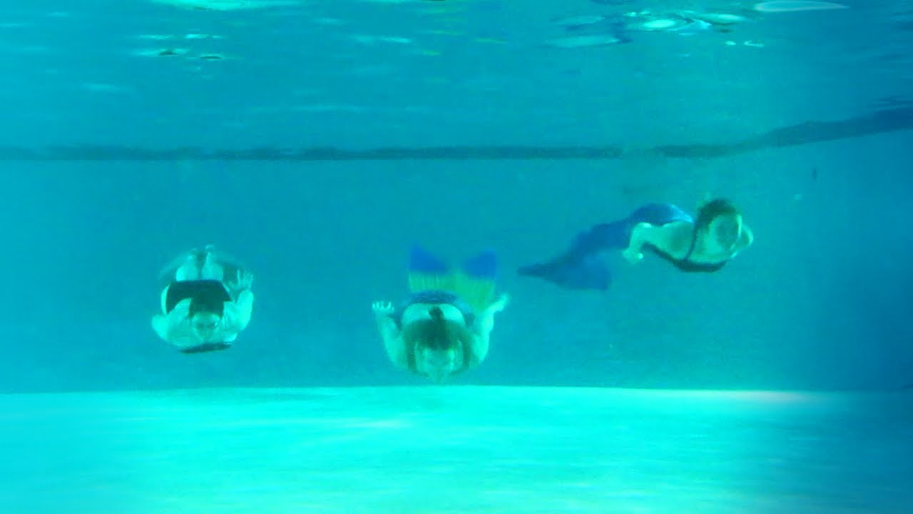 Mermaids Swimming in 4 Different Monofins at the Pool - YouTube