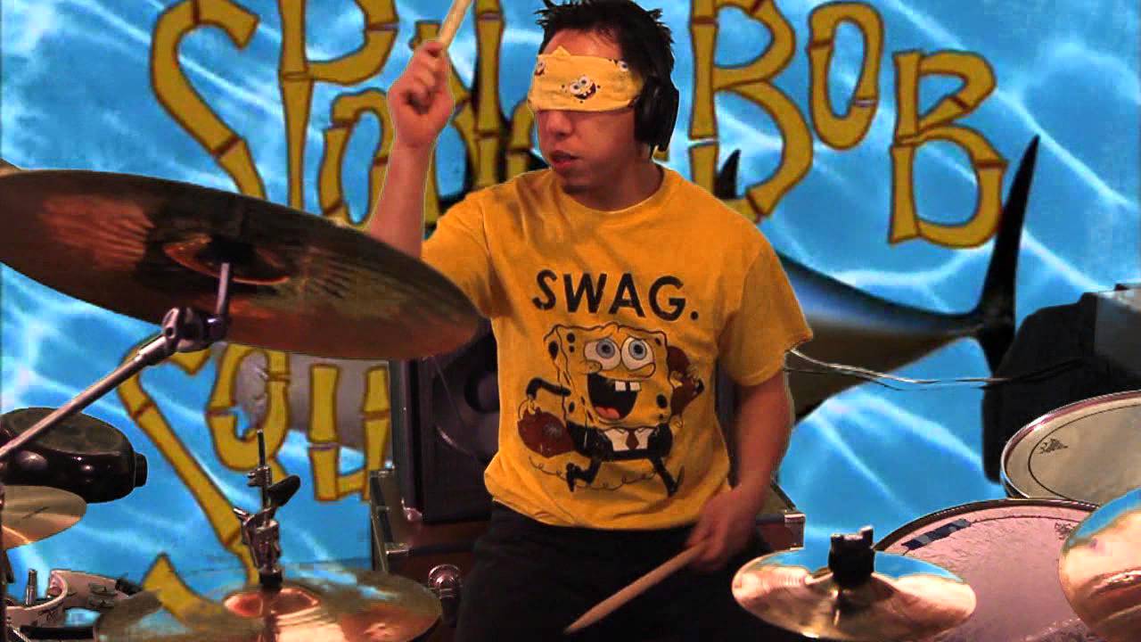 Spongebob theme drum cover (Bindfold+Greenscreen) - YouTube