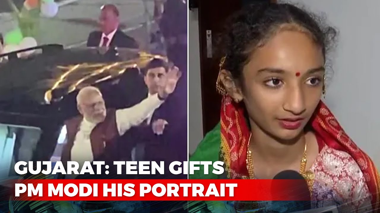 Watch: Gujarat Teen Gifts PM Modi His Portrait During Roadshow - YouTube